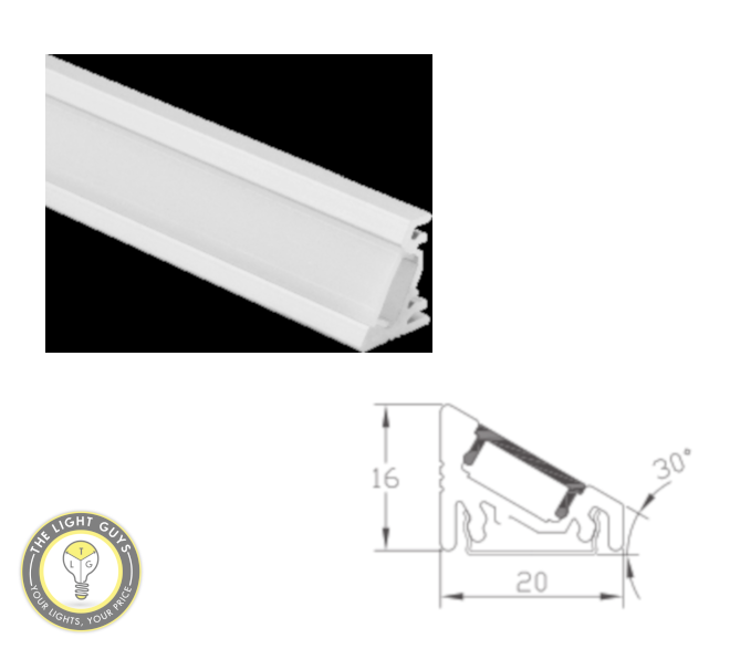 TLG Display / Underbench Corner LED Channel 30° angled per 3 Meter len ...